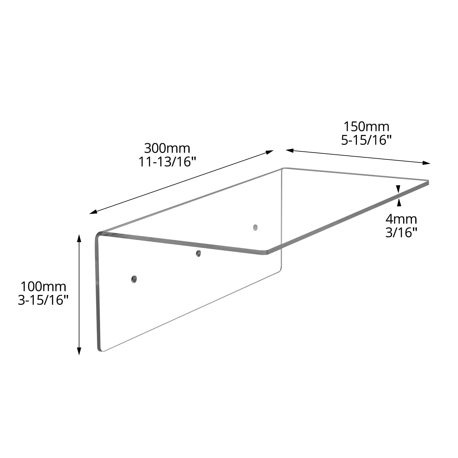 QWORK Acrylic Floating Shelves - Set of 2 12 Inch, Clear Wall-Mounted Display with Screws & Anchors - 4mm Thick