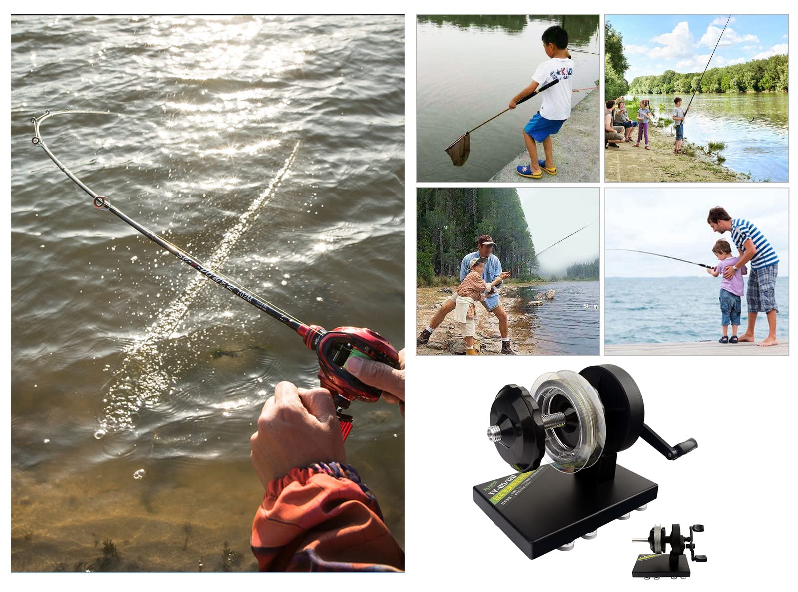 iLure Fishing Line Spooler Winder Machine for Spinning Reel Spool Spooling Station System Spooler with Suckers and Elongated Shaft
