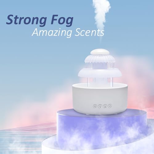 LILUOSUO Rain Cloud Humidifier Water Drip, 2 in 1 Humidifier with Aromatherapy Essential Diffuser, 600ml Mushroom Humidifier with 7 Colors, Rain Sounds for for Sleeping Relaxing