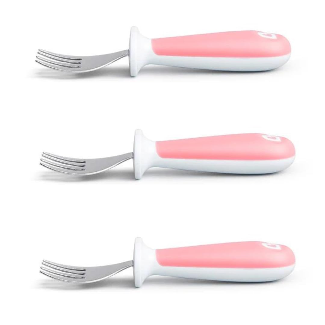 MunchkinĀ® Raise⢠Toddler Fork Set, 3 Pack, Stainless Steel, Plastic, Adorable Pink Toddler Utensils Forks: Munchkinās 3-Piece Set for Happy Mealtimes! (Pink)