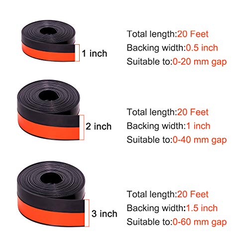 TORRAMI Wide Silicone Weather Stripping 3 inch Width 20 Feet Length, Draft Stopper Seal for Barn and Garage Door Under Bottom,Top, Sides, Black