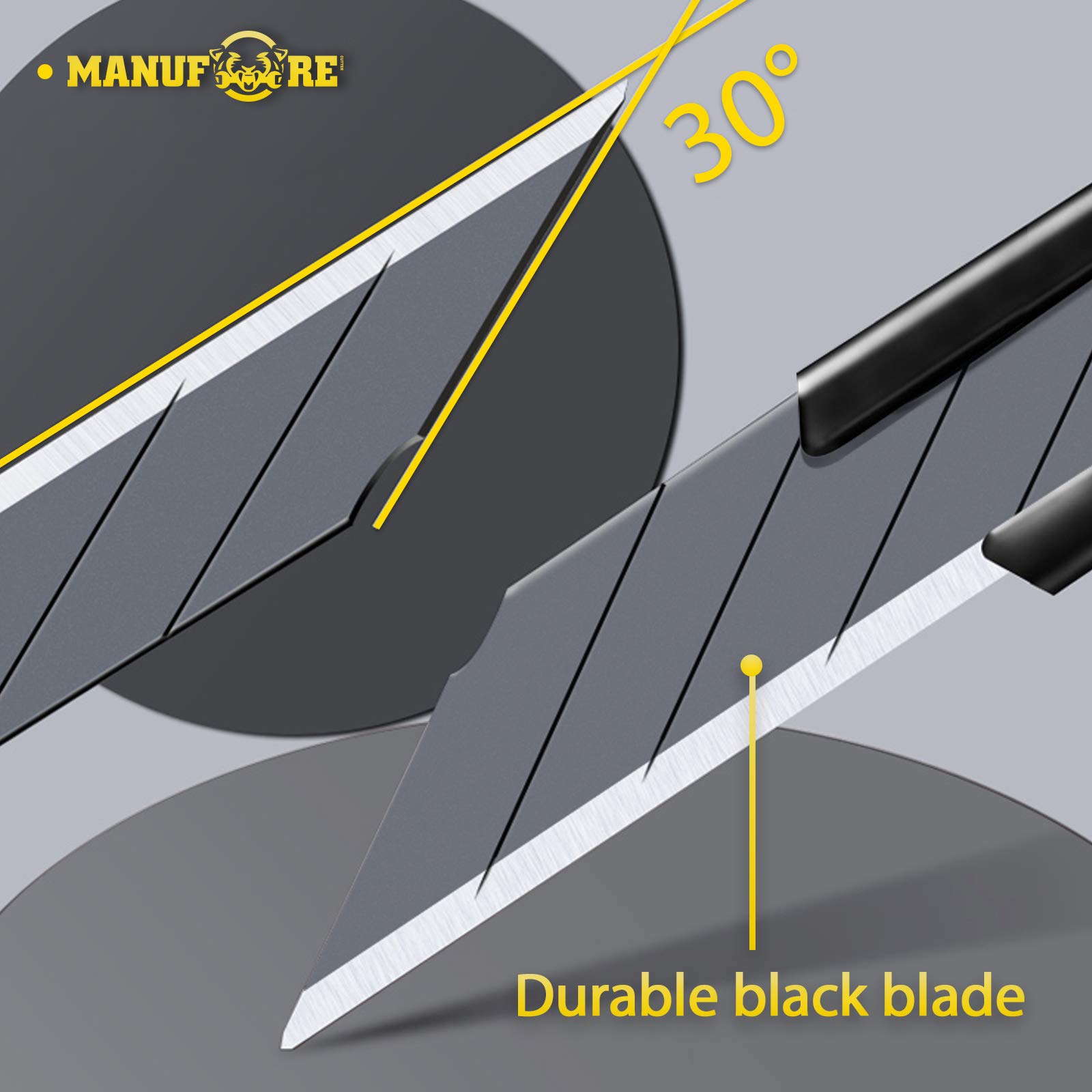 MANUFORE 5 Pack 9mm Snap-Off Knife 30 Degree Film Cutting Knife Box Cutter for Wallpaper, Paper, Crafts, Cartons