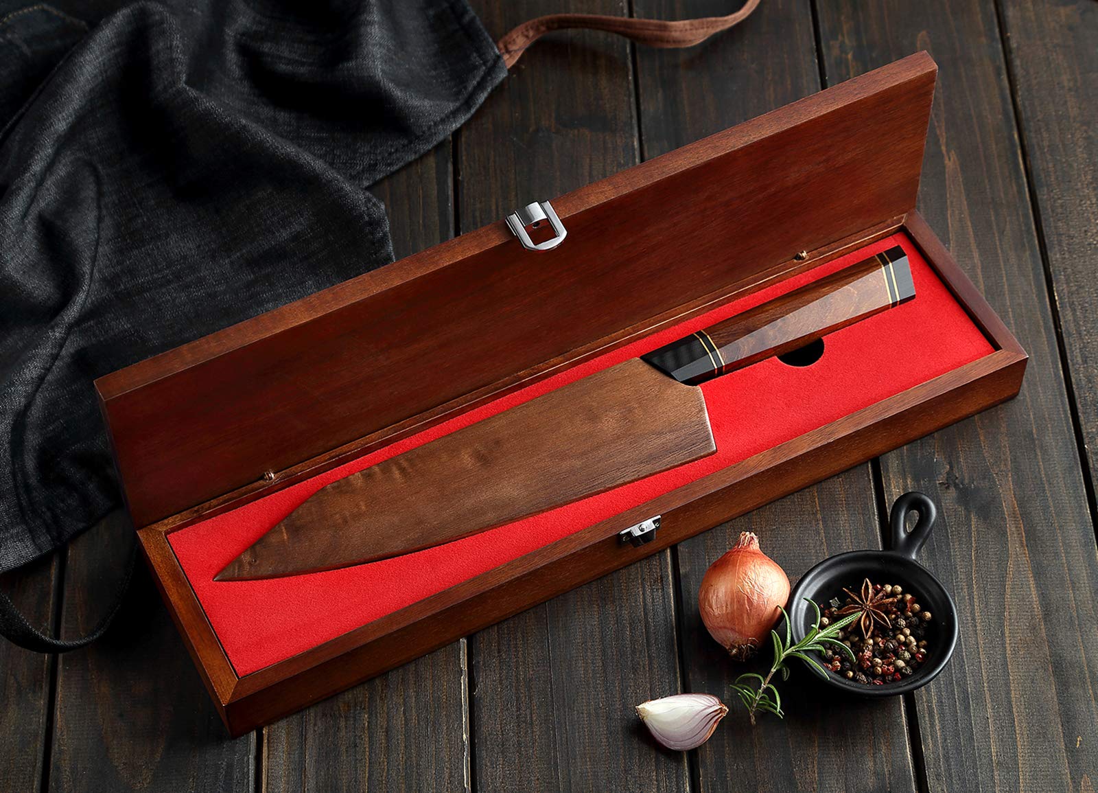 HEZHEN- 8.5" Chef Knife, 110 Layers Full Damascus Steel ,Japanese Style Kiritsuke Kitchen Knife, Gyuto Octagonal Handle, Magnetic Wooden Sheath Case Wooden Box