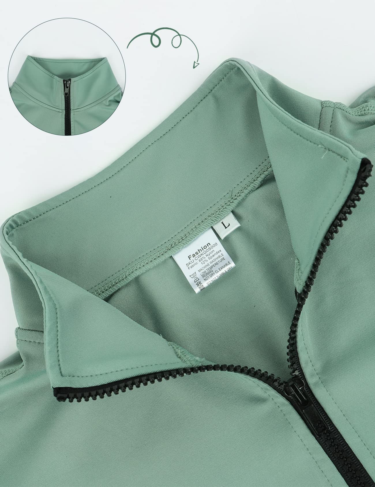 Gihuo Women's Athletic Full Zip Lightweight Workout Jacket with Thumb Holes(LightGreen-S)