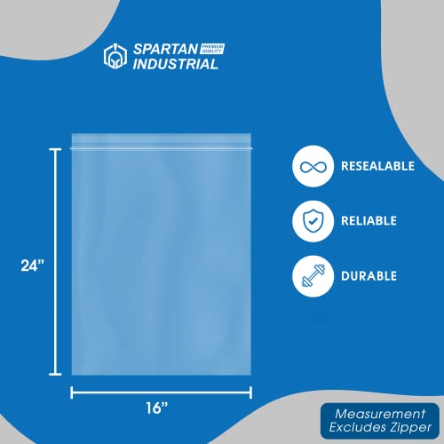 Spartan Industrial - 16β X 24β (100 Count) 2 Mil Clear Reclosable Zip Plastic Poly Bags with Resealable Lock Seal Zipper