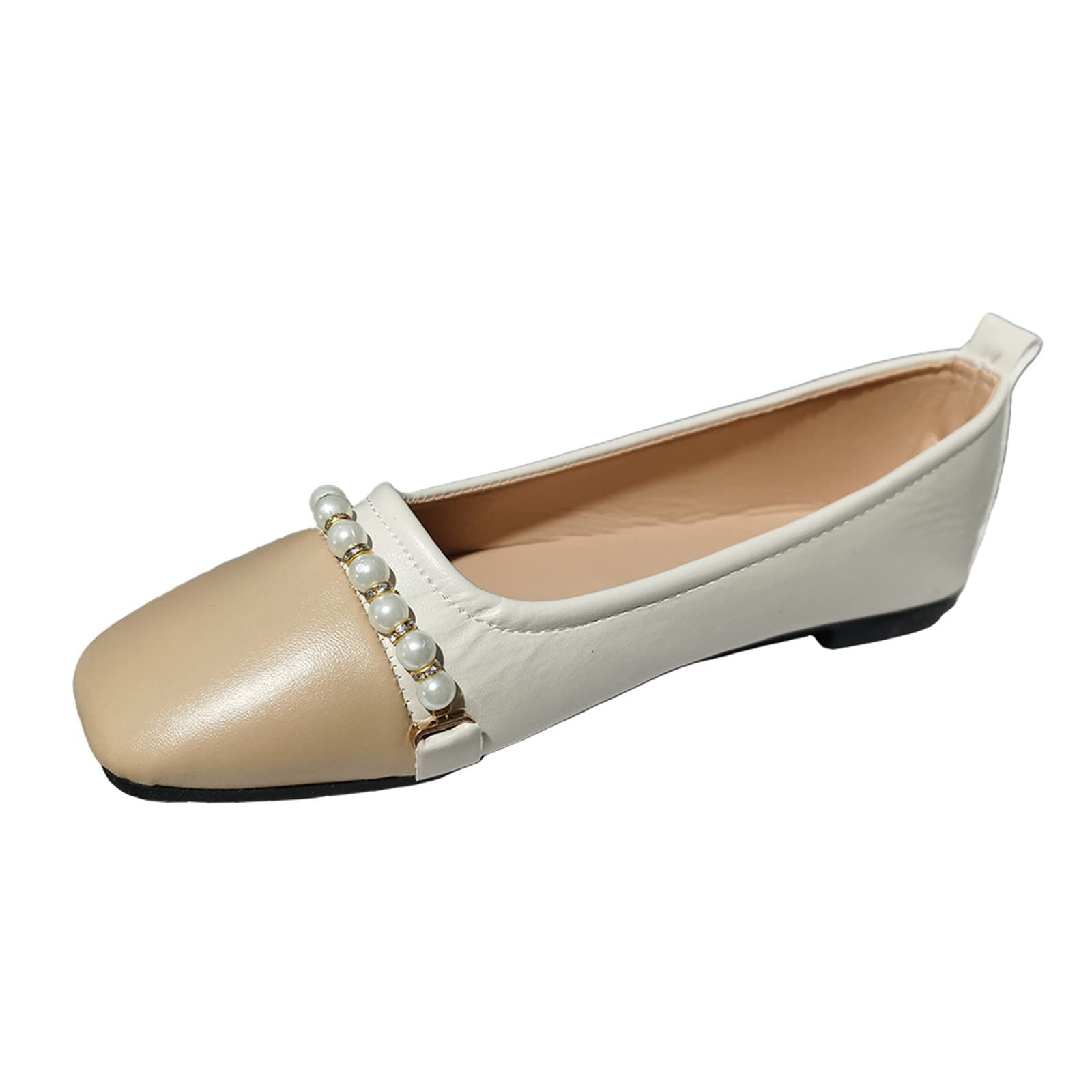 Leisure Women's Four Seasons Low Heeled Non Slip Square Toe Pearl Decoration Breathable Casual Shoes for Men Comfortable