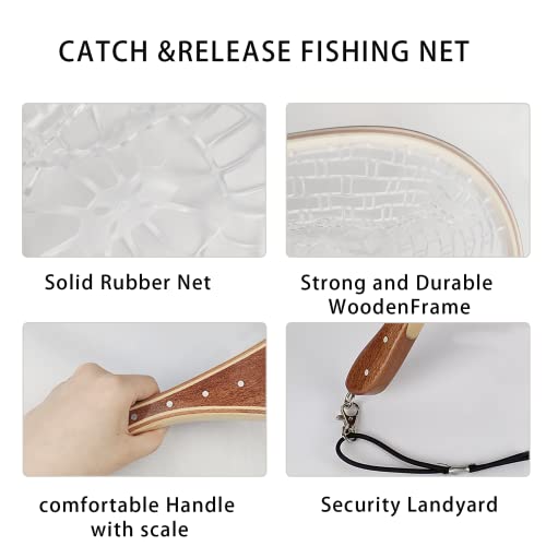 EUPHENG Fly Net Trout Net Landing Net Float Fishing Net Clear Rubber Ghost Net Catch & Release Net Magnetic Net Release (Round Head net with Scale)