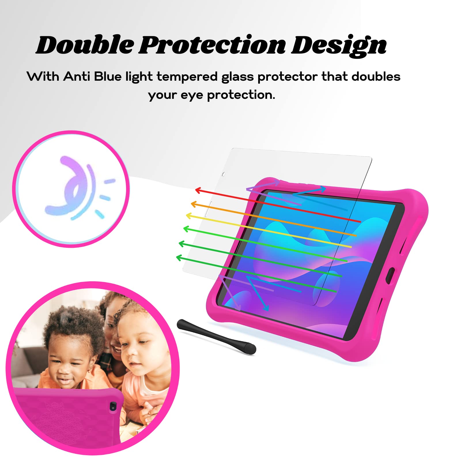 Kids Tablet 8 inch, Tablet for Kids Android 11 Quad Core 32GB Storage 5.0MP Dual Camera HD WiFi Tablet, Parents Control Toddlers Educational Games (Pink)