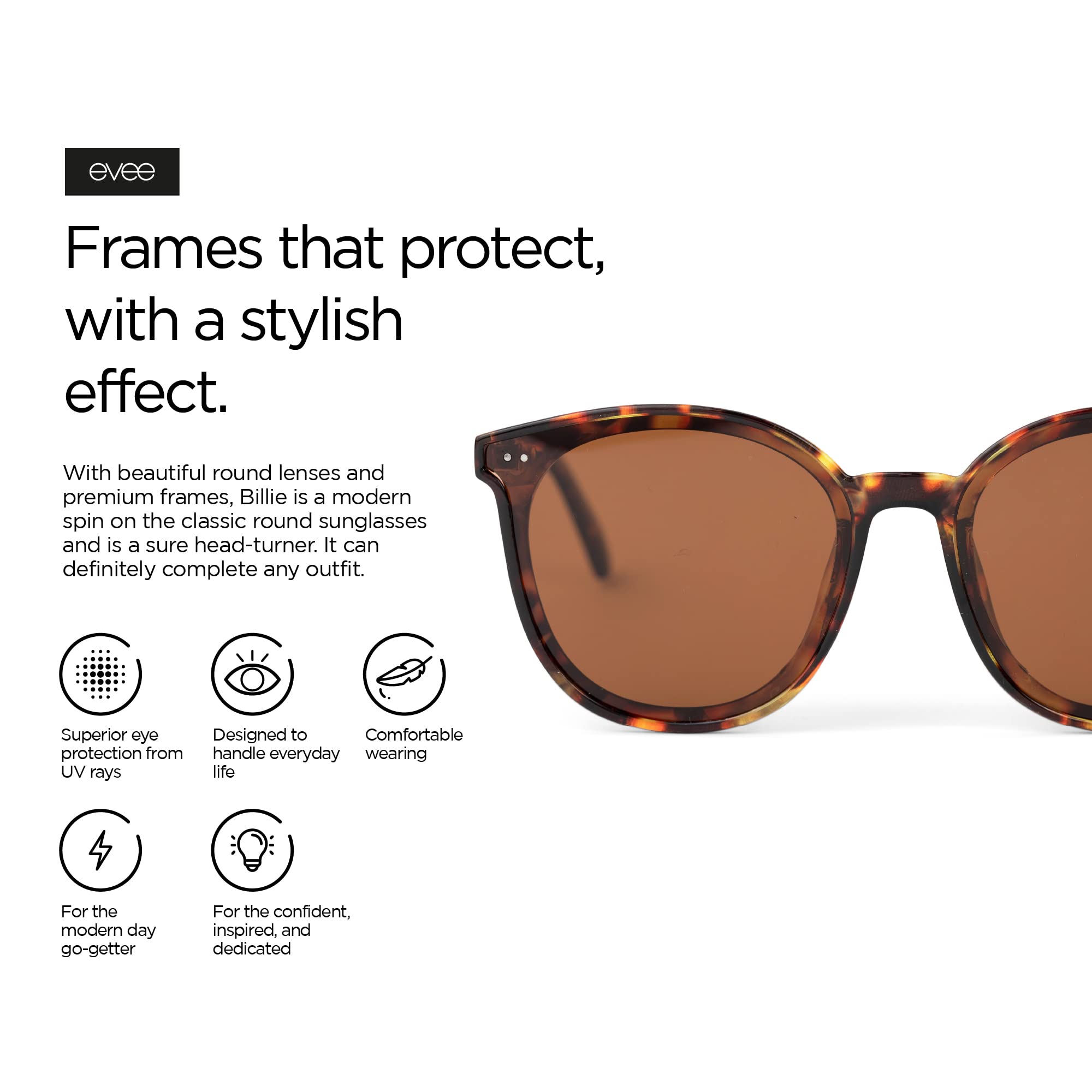 EVEE Classic Round Retro Sunglasses for Women and Men with Polarized Lens - (Billie) (Brown Tortoise)