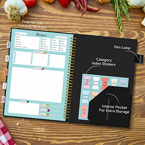Recipe Book to Write in Your Own Recipes, Blank Recipe Notebook with Tabs for Family Cooking Lover, 120 Pages Recipe Organizer, 8.5 x 5.5", Black