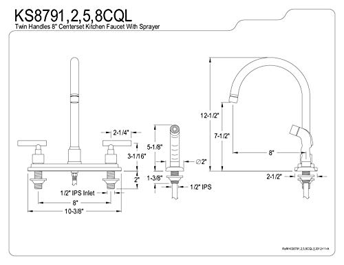 Kingston Brass KS8792CQL Claremont 8" Centerset Kitchen Faucet, Polished Brass, 12.5 x 10.38 x 2.5