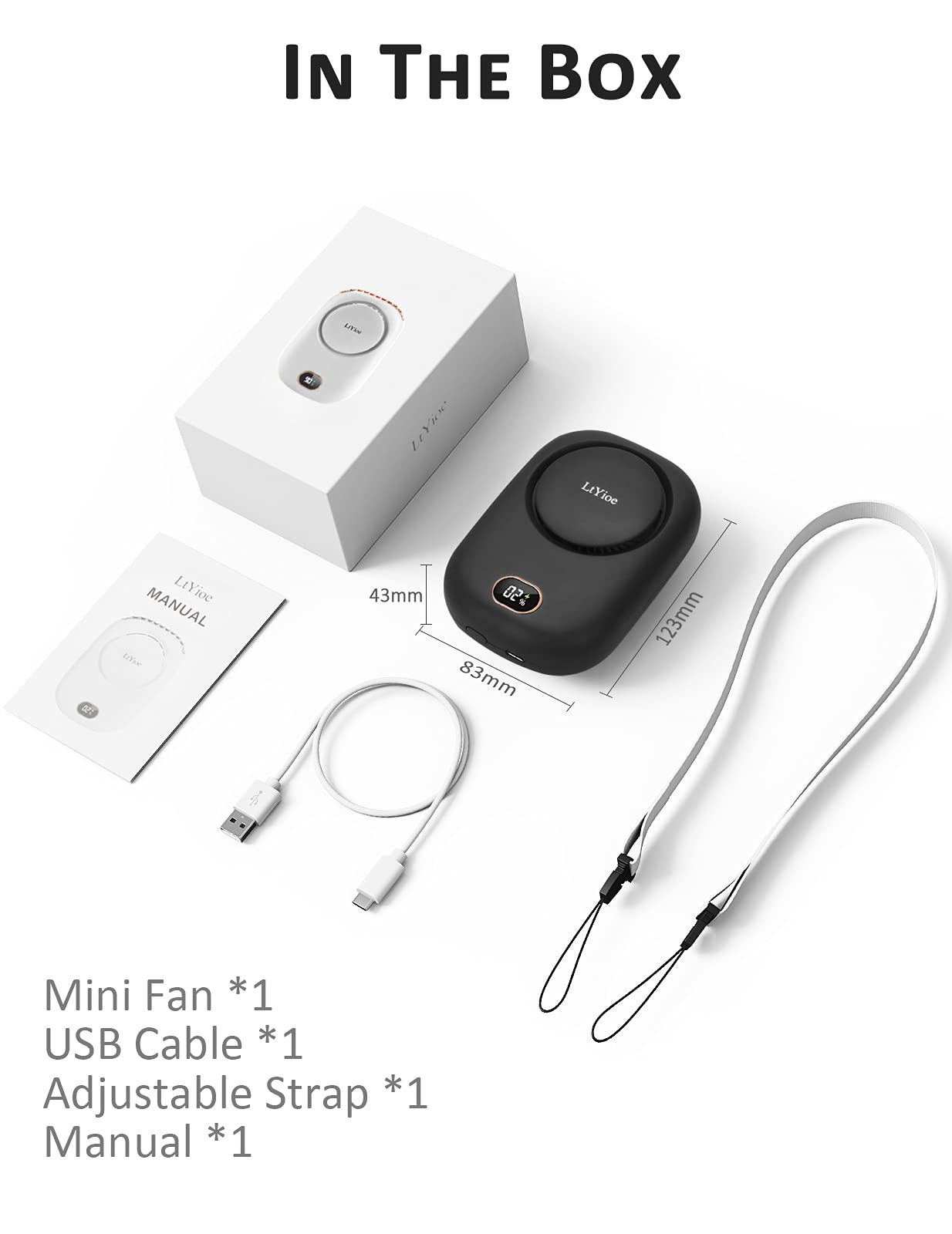 LtYioe Mini Fan Mini Handheld Fan Portable Fans USB Rechargeable, Personal Desk Fan Multifunctional with Strong Airflow, LED Smart Display and 3 Speed Adjustable for Outdoor Beach Home(Dark Black)