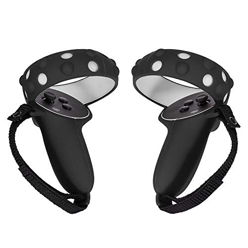 Hix Touch Controller Grip Cover for Oculus Quest 2, 1 pair (2 pcs), Rift S VR Anti-Throw Game Handle Dropping Protective Sleeve Accessories with Adjustable Wrist Knuckle Strap (Black)