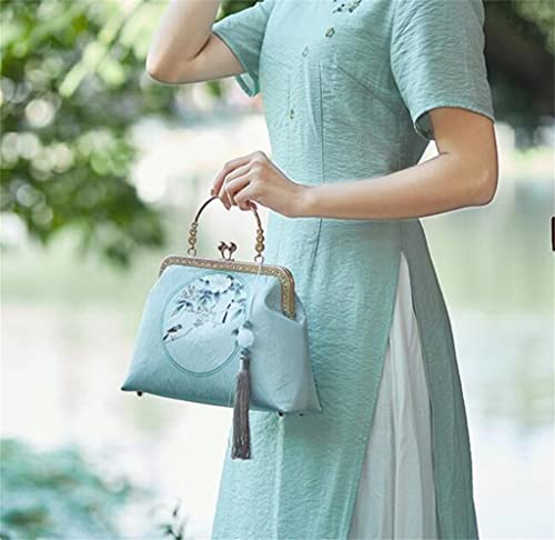 GPPZM Women's embroidered retro handbag Chinese evening dress bag with tassels