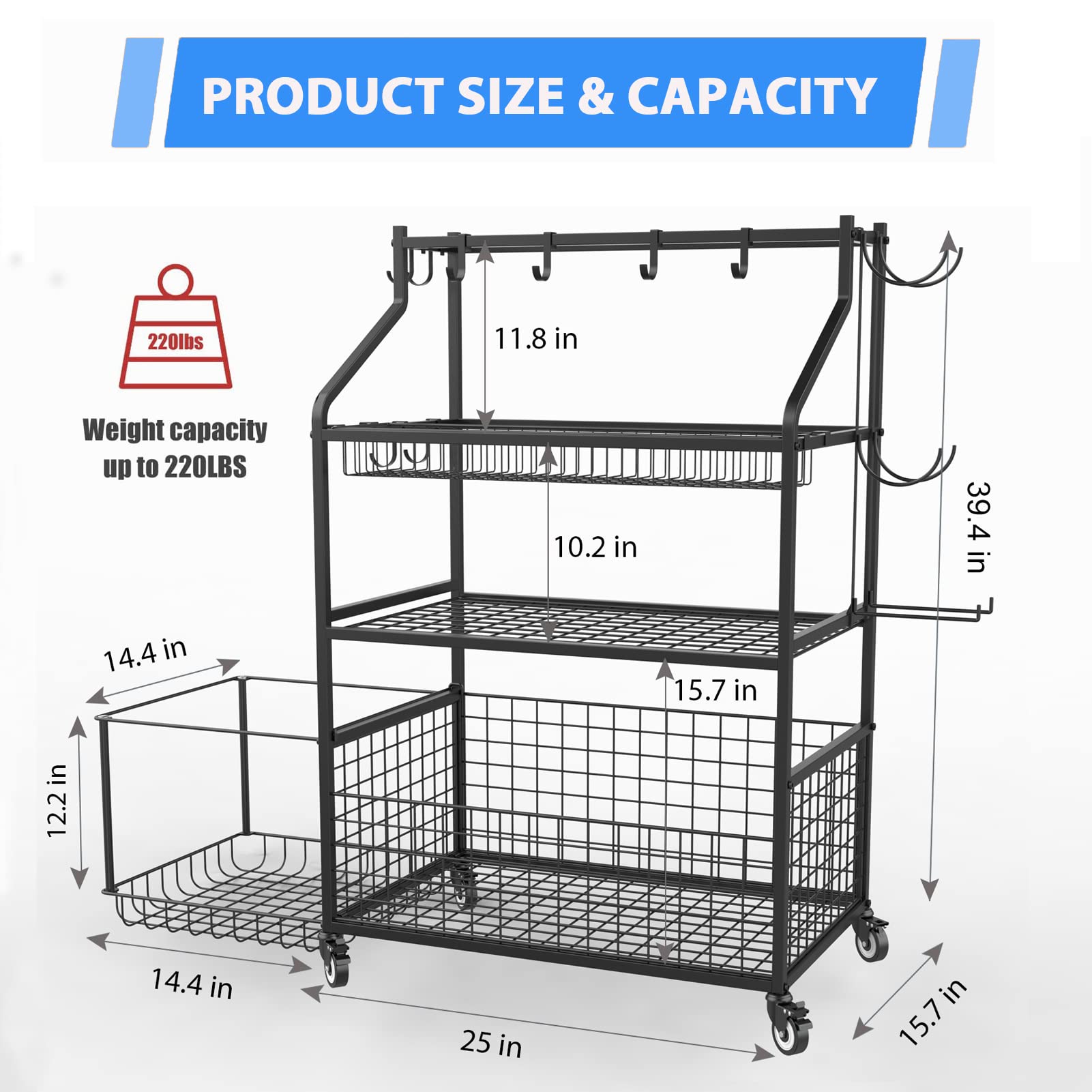 Home Gym Storage, Bergfore Yoga Mat Storage Racks, Gym Rack Organizer for Dumbbells Kettlebells Foam Roller, Yoga Strap and Resistance Band, Workout Equipment Storage Organizer with Wheels and Hooks