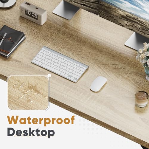 Shahoo 32 Inch Small Desk, Wood Modern Simple Student Kids Study Writing Computer Table with Storage Bag and Headphone Hook for Home, Study, Writing, Oak