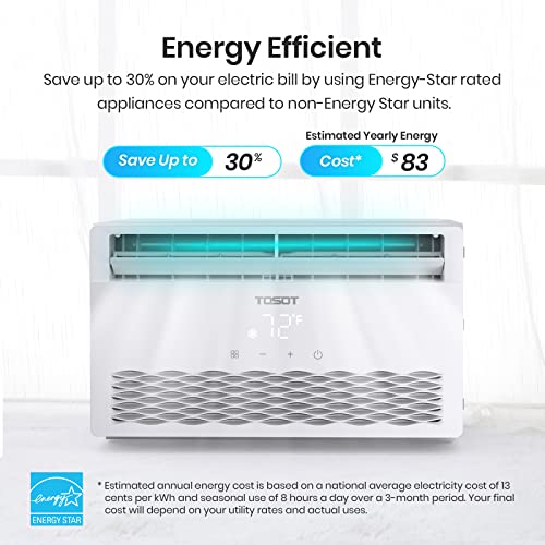 TOSOT 10,000 BTU Window Air Conditioner - Energy Star, Modern Design, and Temperature-Sensing Remote - Window AC for Bedroom, Living Room, and attics up to 450 sq. ft. , White
