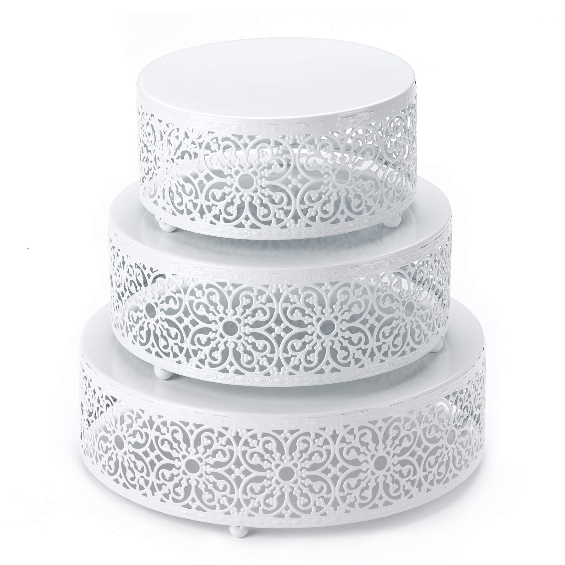 Hotity 3 Sets Cake Stands Round Cake Stand Set Metal Display Cupcake Stands for Dessert, White