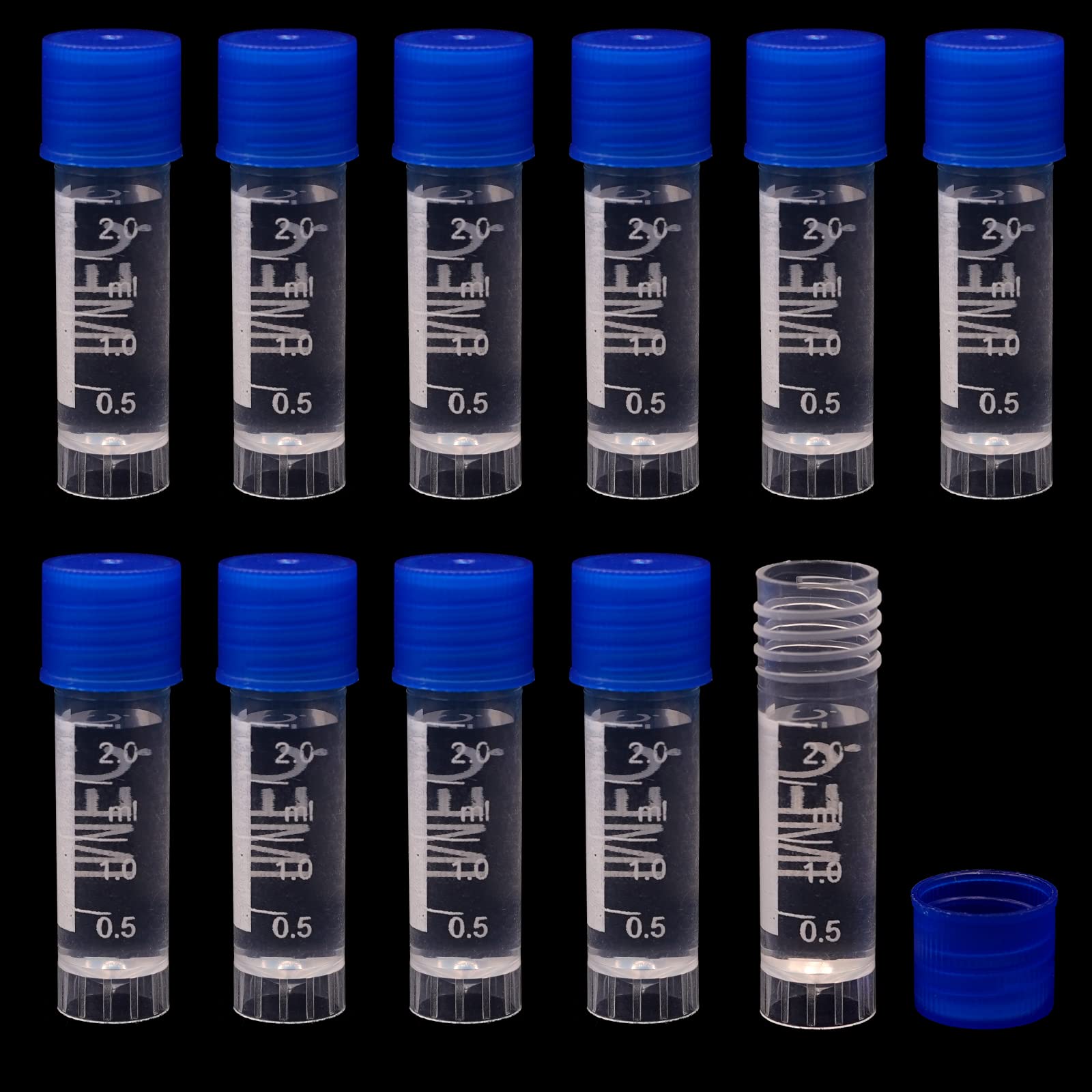 HHNIULI 2ml Graduated Plastic Vial Tube with Cap, 200 PCS Sample containers Plastic Vials Screw Cap Storage Tubes Plastic Test Tubes with Blue Screw Caps