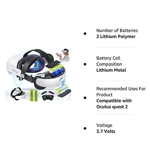 HJDHS Rechargeable Head Strap Compatible with Quest 2: 5200mAh Battery Pack Elite Strap Replacement Accessories - Extended 3hrs Playtime Adjustable Halo Enhance Comfort