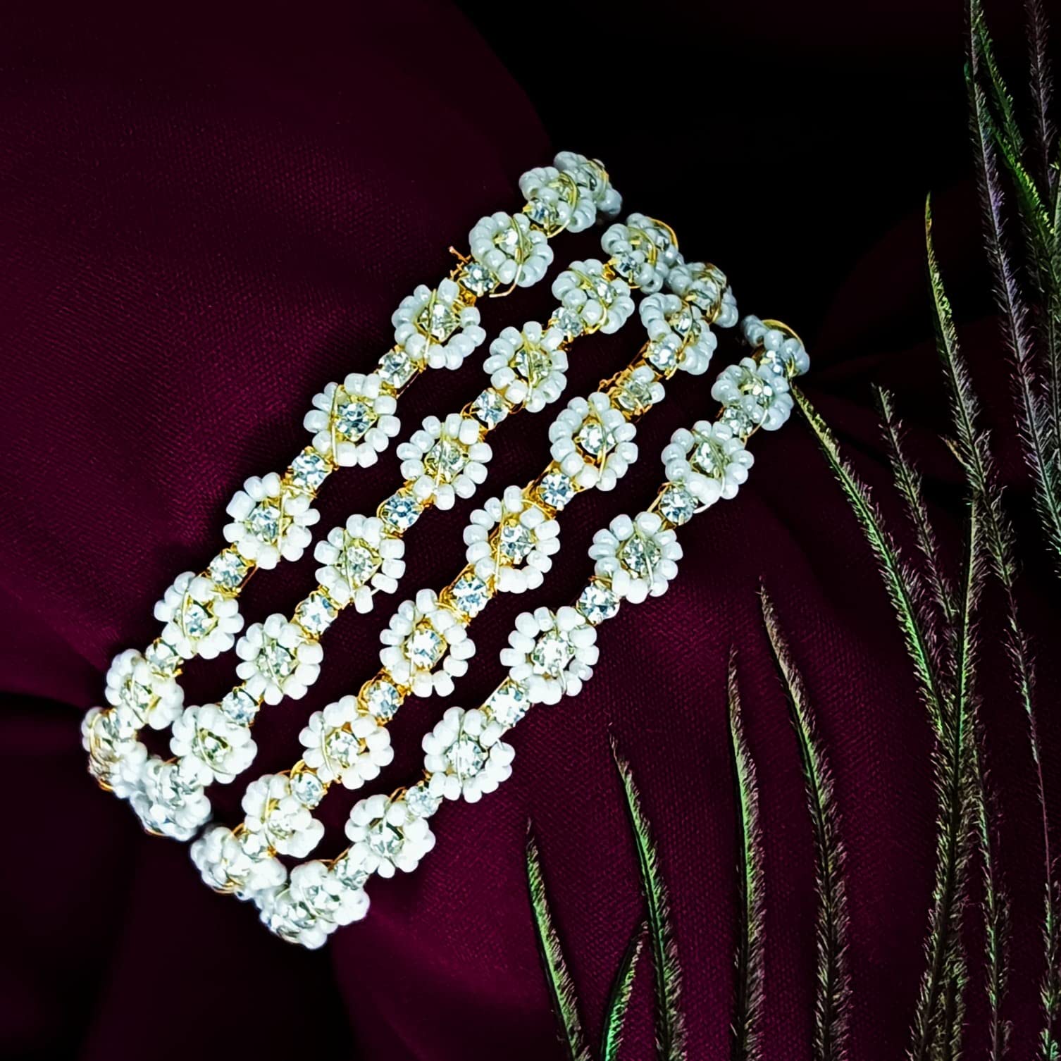 Efulgenz Pearl Bangles for Women Indian Bangles Faux Pearl White Pearl Indian Bangles Crystal Traditional Wedding Bracelet Bangle Set Bolloywood Jewelry