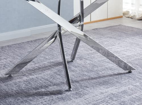 Rectangular Glass Dining Table, Modern Rectangular Dining Table with Tempered Glass Top, 4 Silver Chrome Metal Legs, Dining Room Table for 6,Kitchen Table,Coffee Table for Living Room (Silver)