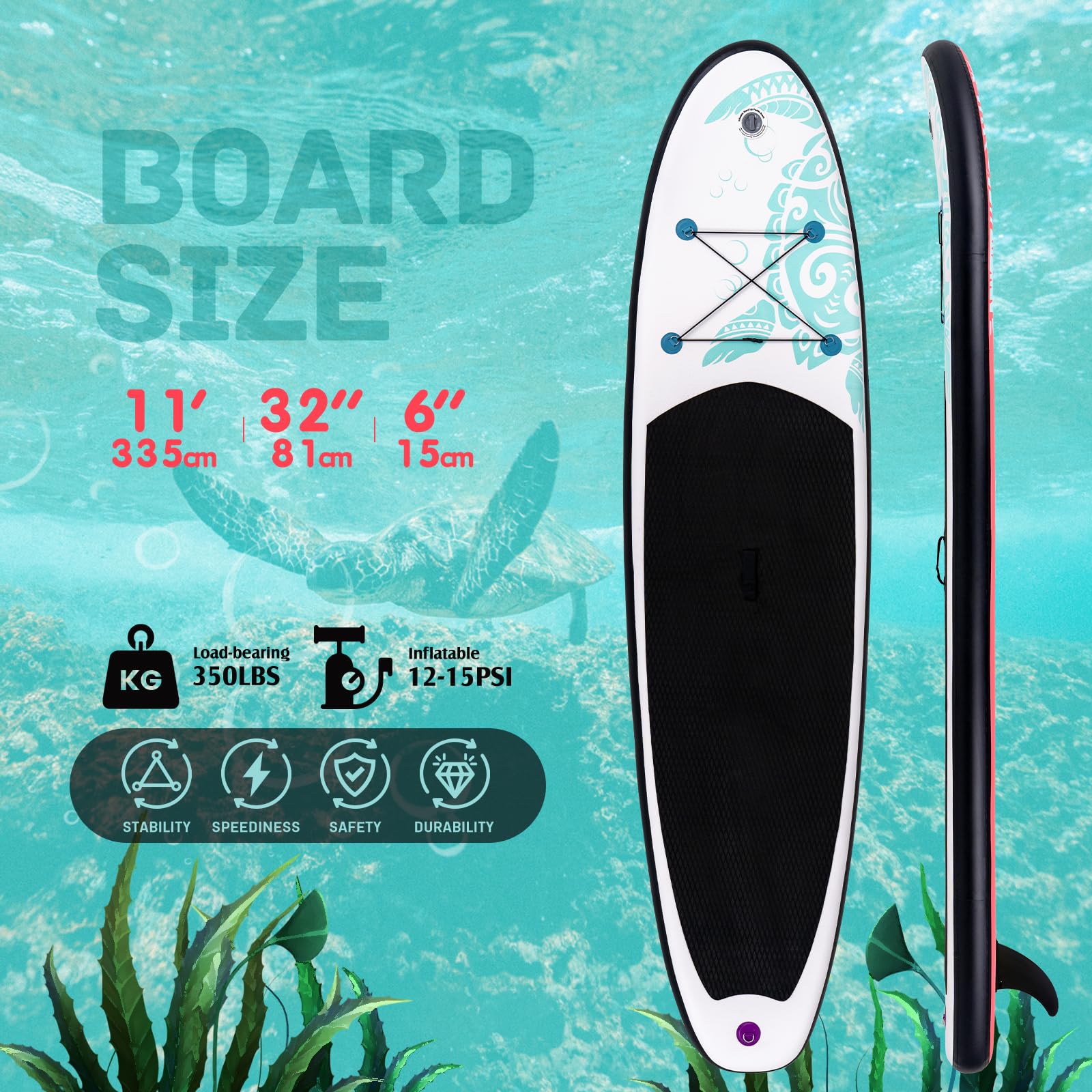 FunWater SUP Inflatable Stand Up Paddle Board Ultra-Light Inflatable Paddleboard with SUP Accessories, Fins, Adjustable Paddle, Pump, Backpack, Leash, Waterproof Phone Bag