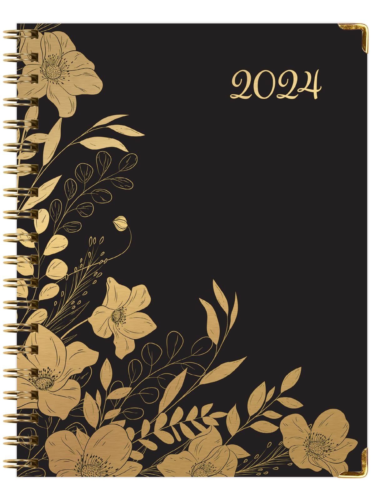 HARDCOVER 2024 Planner: (November 2023 Through December 2024) 8.5"x11" Daily Weekly Monthly Planner Yearly Agenda. Bookmark, Pocket Folder and Sticky Note Set (Golden Floral)