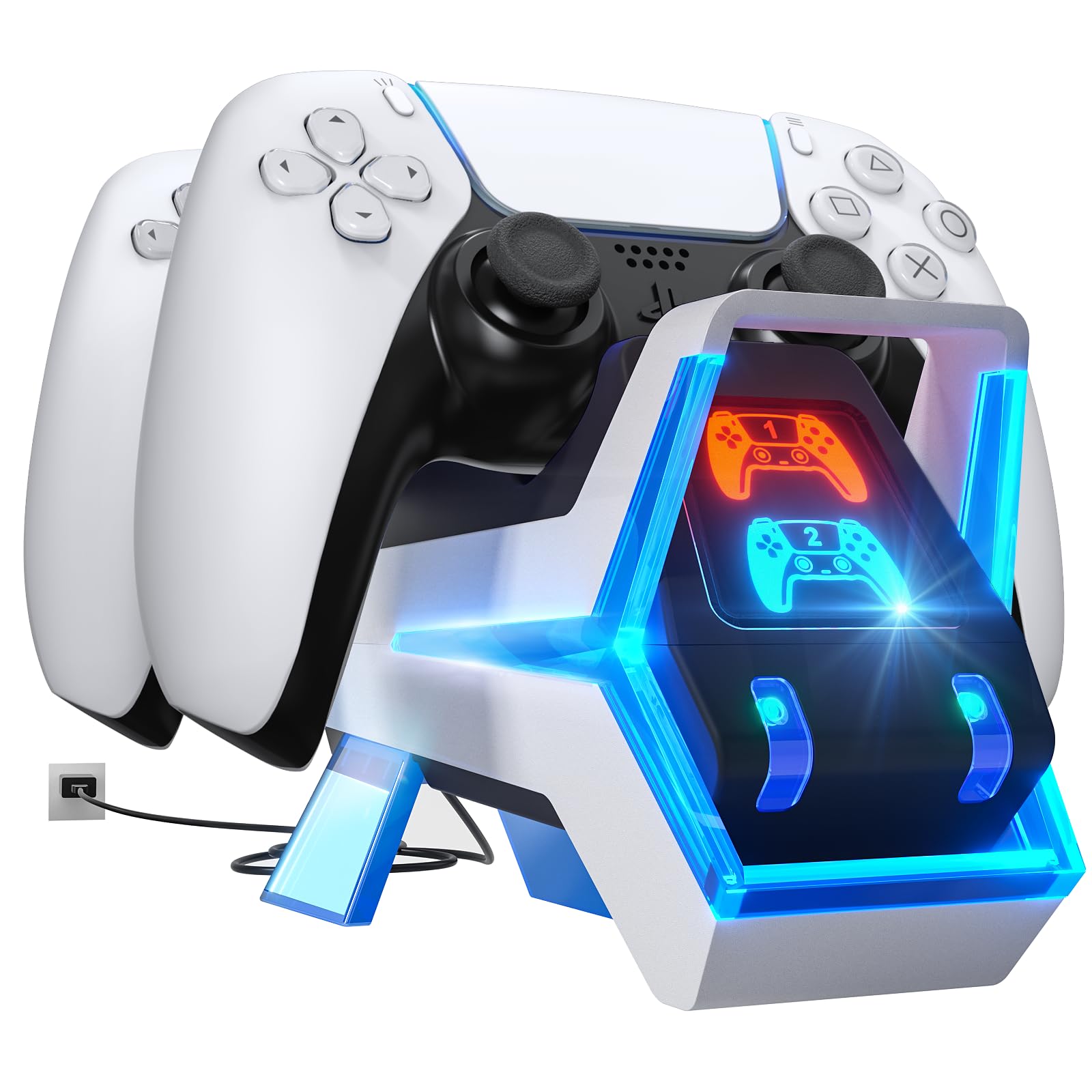Fenolical PS5 Controller Charger Station with 5V/3A AC Adapter for Dualsense Controller & Edge Controller, Playstation 5 Accessories Charging Station with Timer Function & Smart Touch Control, (Blue)