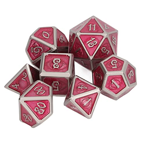 Metal Dice, 7pcs Polyhedral Dice Exquisite Pattern Engraved Large Clear Number Game Props Metal Dice Set for Role Play