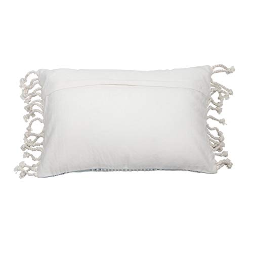 Foreside Home & Garden Blue Woven 14 x 22 inch Decorative Cotton Throw Pillow Cover with Insert and Hand Tied Tassels