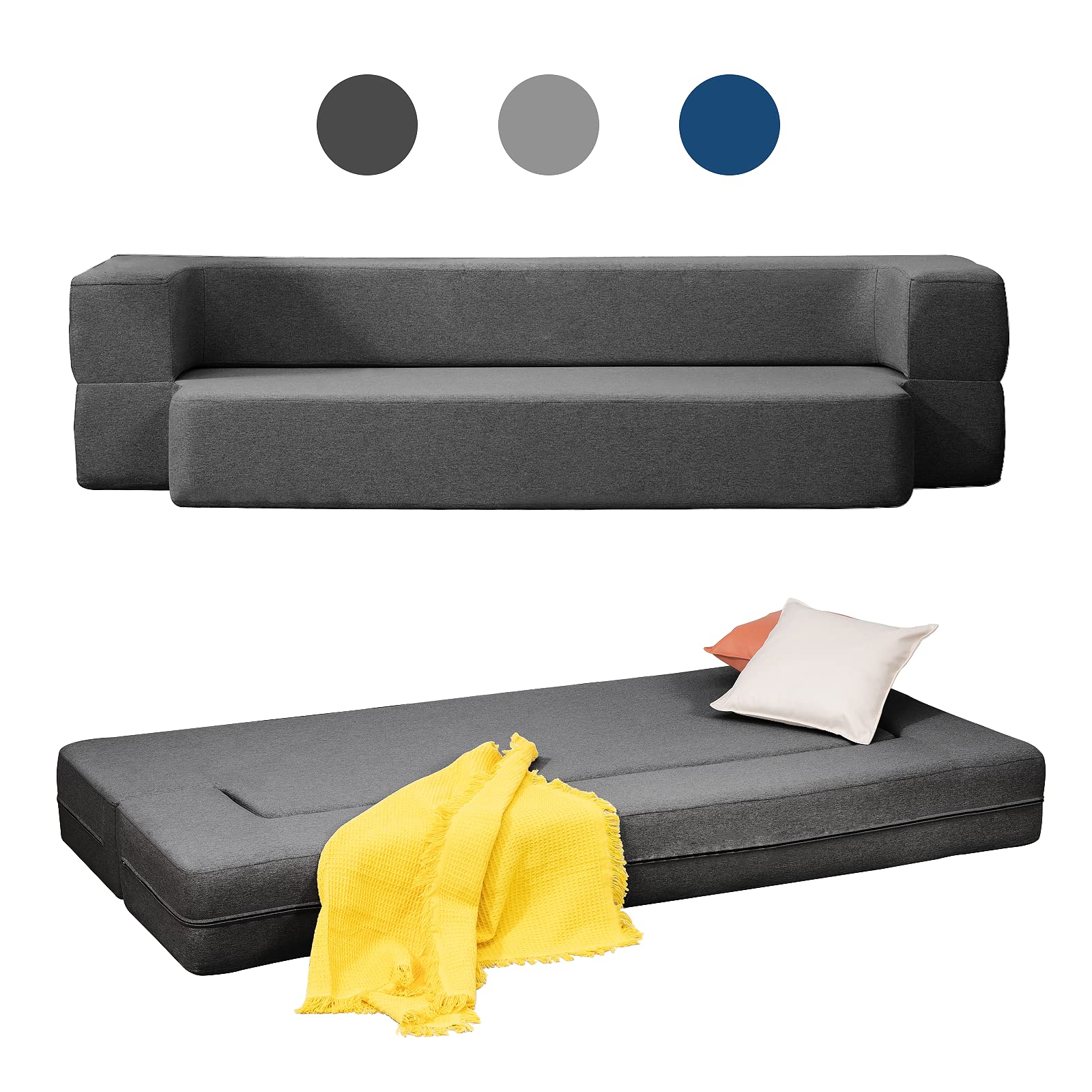 PUREMIND 2-in-1 Queen Convertible Couch Bed, Folding Floor Sofa Bed, Fold Out Floor Sleeper Sofa Couch for Living Room/Guest Room/Home Office Dark Grey