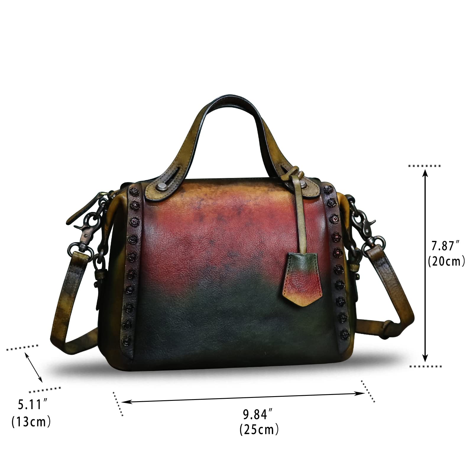 Genuine Leather Satchel Handbag for Women Retro Handmade Top Handle Crossbody Shoulder Bag Purse (Multicolor2)