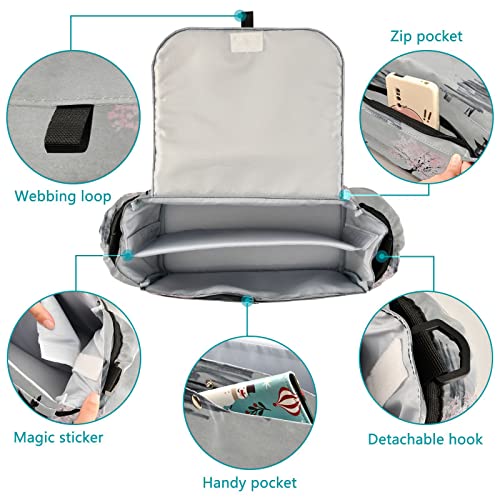 Kigai Cherry Blossom Trees Pagoda Baby Stroller Organizer with Cup Holders, Secure Hooks Accessories Adjustable Strap Stroller Bag for Bottle, Diaper, Phone, Toys, Baby Items
