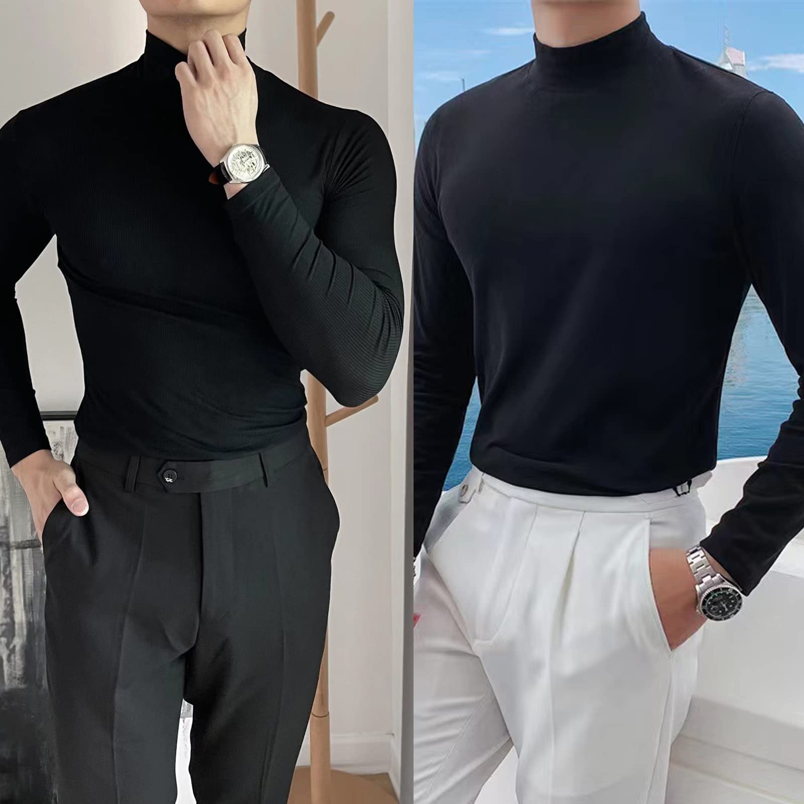 LELEBEAR Practicein Mens High Neck Slim Fit Long Sleeve T-Shirt - Men's Casual Slim Fit Basic - Turtleneck Pullover for Men, (as1, Alpha, m, Regular, Regular, ArmyGreen)