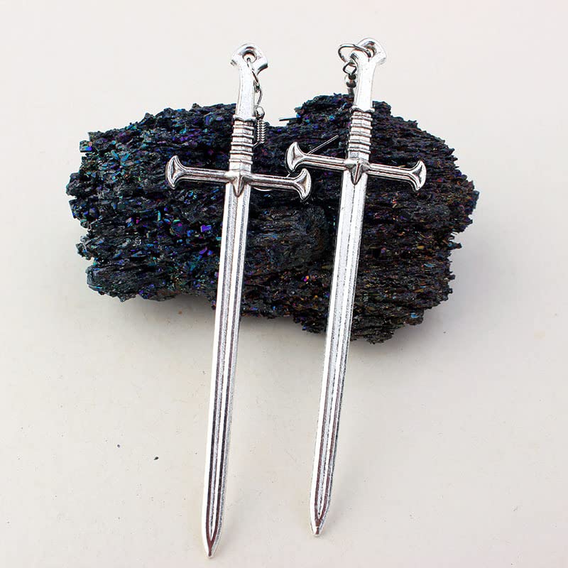 Fuqimanman2020 Unique Retro Gothic Long Sword Hook Earrings Vintage Silver Punk Style Knife Dangle Drop Earrings for Women