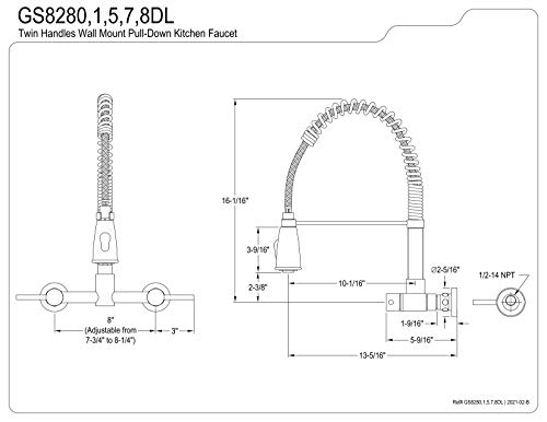 Kingston Brass GS8288DL Concord Pull-Down Sprayer Kitchen Faucet, Brushed Nickel