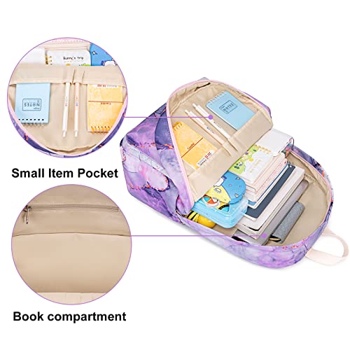 School Backpack for Girls Teens Bookbag Set Tie Dye Kids Backpack 3 In 1,School Bags with Lunch Box Pencil Case(Tie Dye Purple)