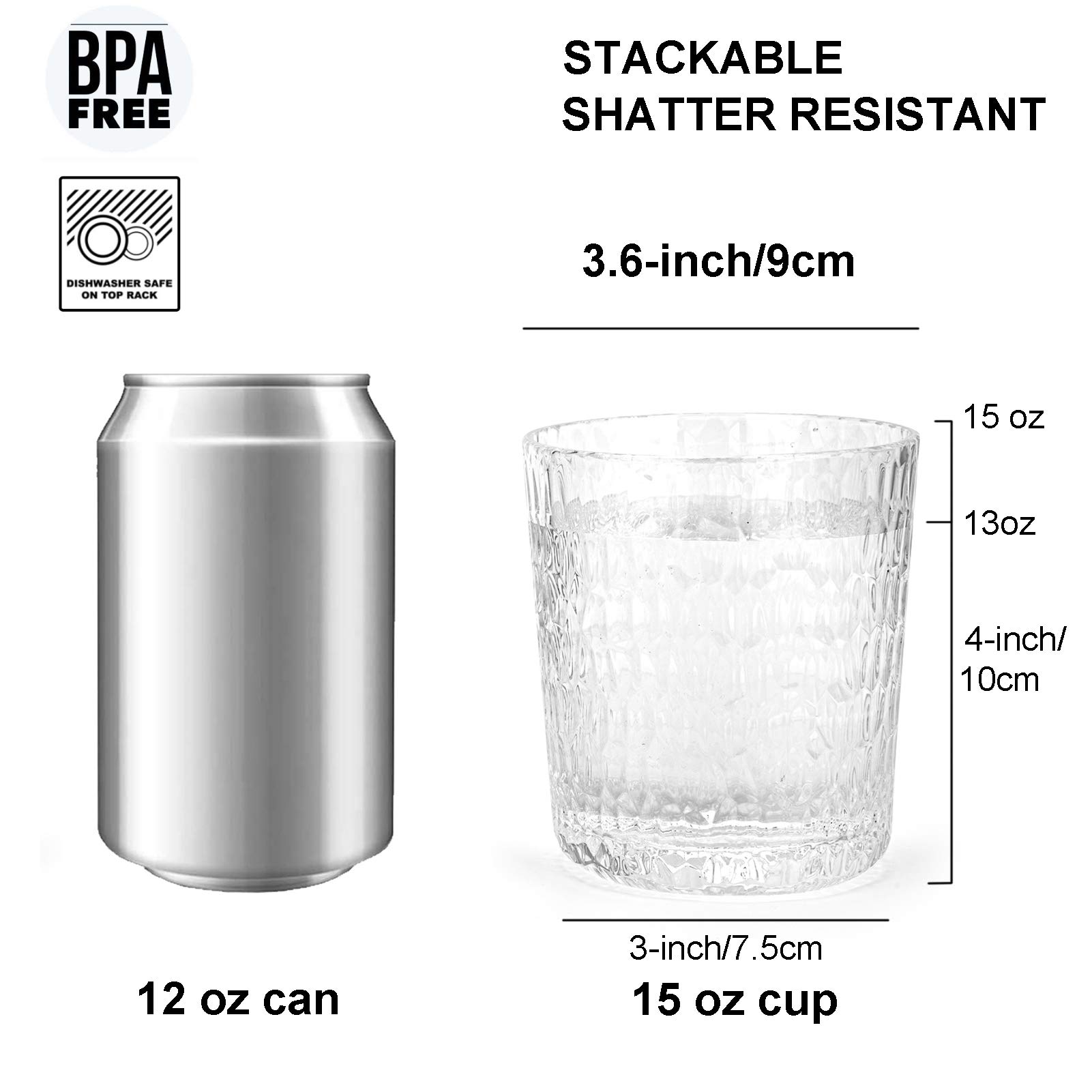 KOXIN-KARLU Mixed Drinkware 15-ounce and 22-ounce Plastic Tumbler Acrylic Glasses with Hammered Design, set of 8 Clear