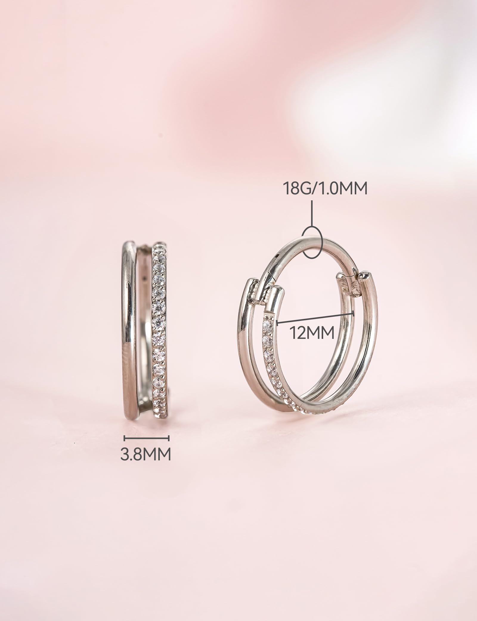 G23 Pure Titanium Huggie Hoop Earrings,12mm Hypoallergenic for Sensitive Ears Pave Cubic Zirconia (18G(1.0mm) Silver)