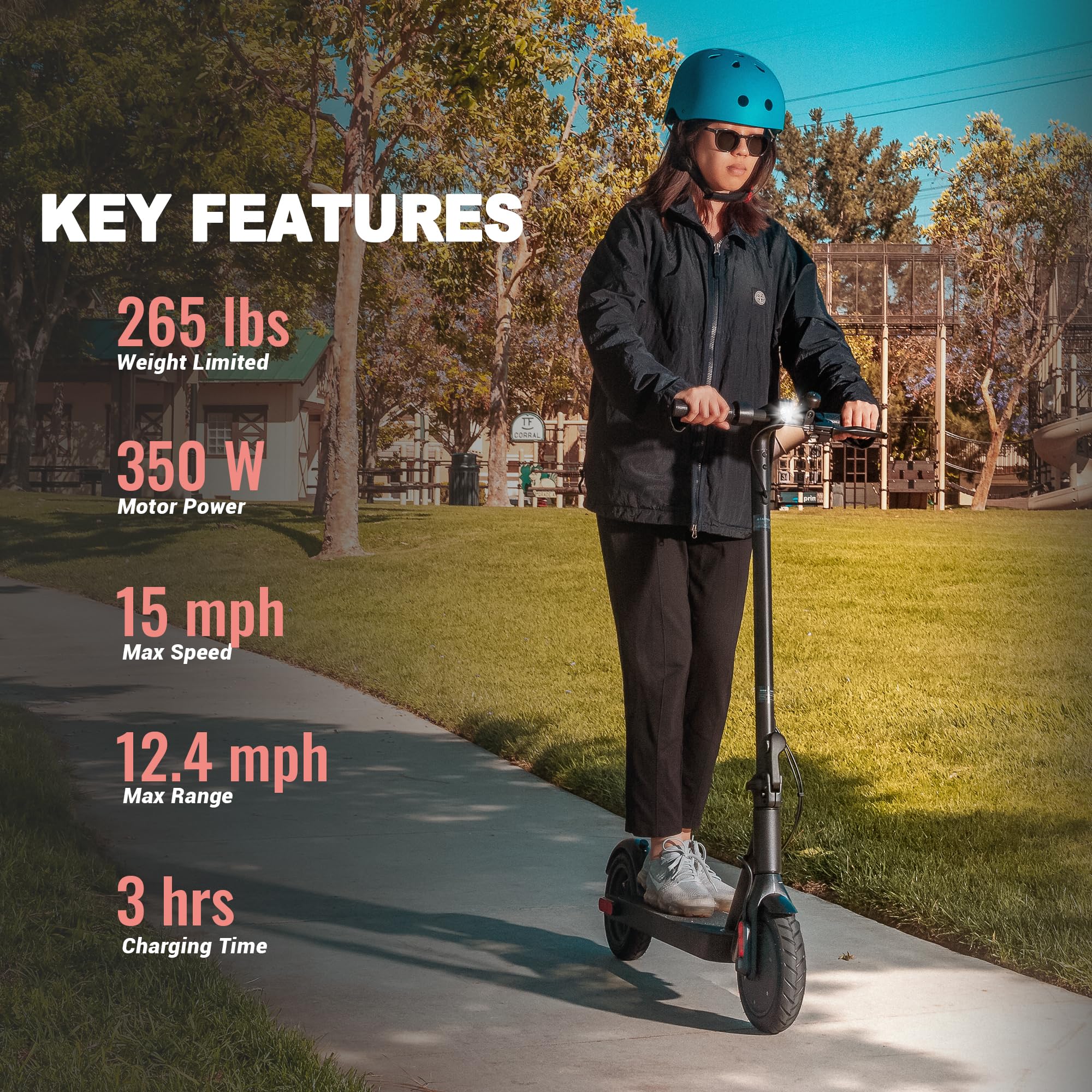 Electric Scooter for Adults and Kids Quick Folding IPX5 15.5 mph Max Speed 28 Miles Long-Range Battery with 350W Motor E-Scooter for Commuter (Black)