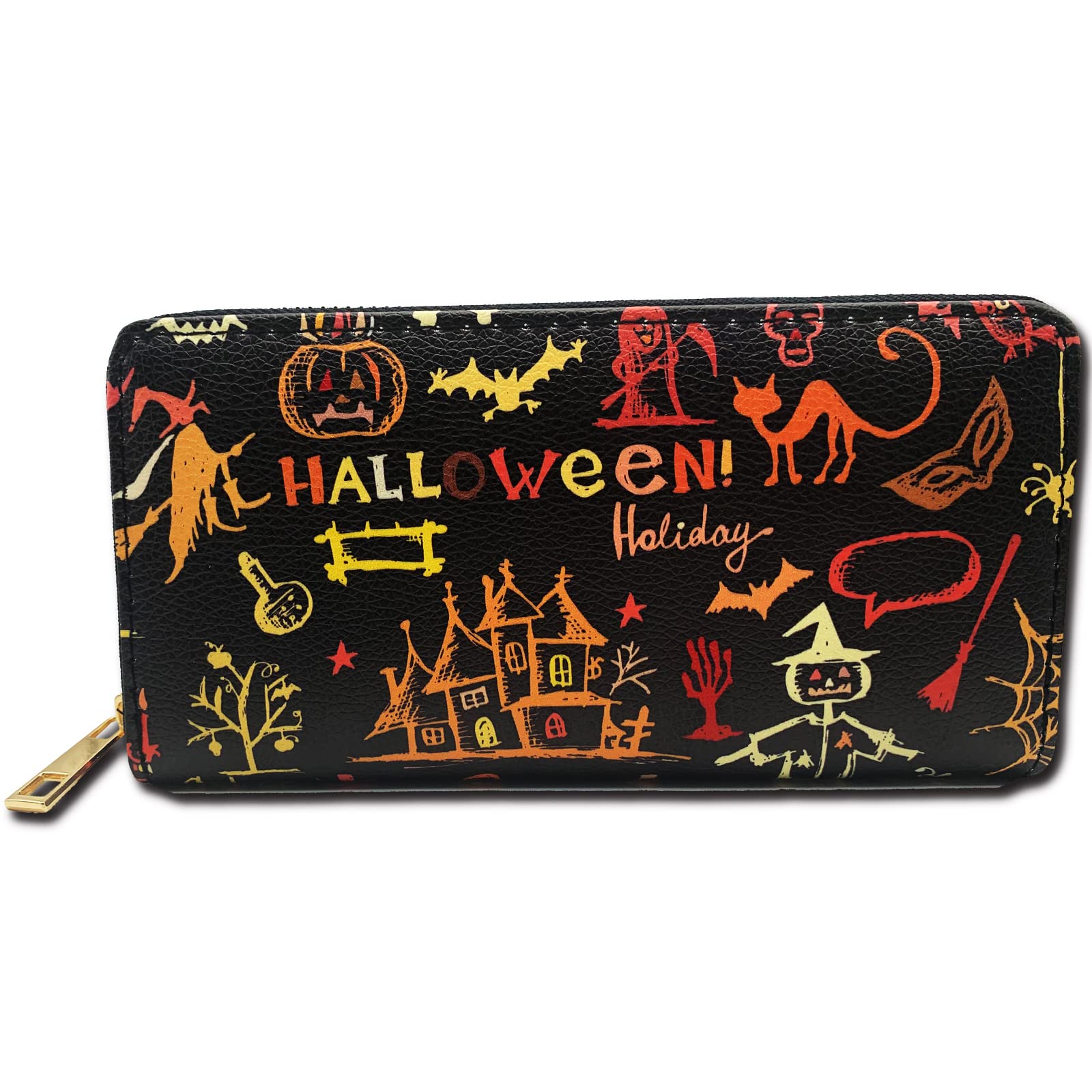 LIMPS Women's Halloween Wallet,Faux Leather Long Wallet,Coin Purse Card Holder with Zip