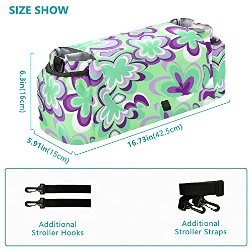 Kigai Retro Daisy Flowers Baby Stroller Organizer with Cup Holders, Secure Hooks Accessories Adjustable Strap Stroller Bag for Bottle, Diaper, Phone, Toys, Baby Items