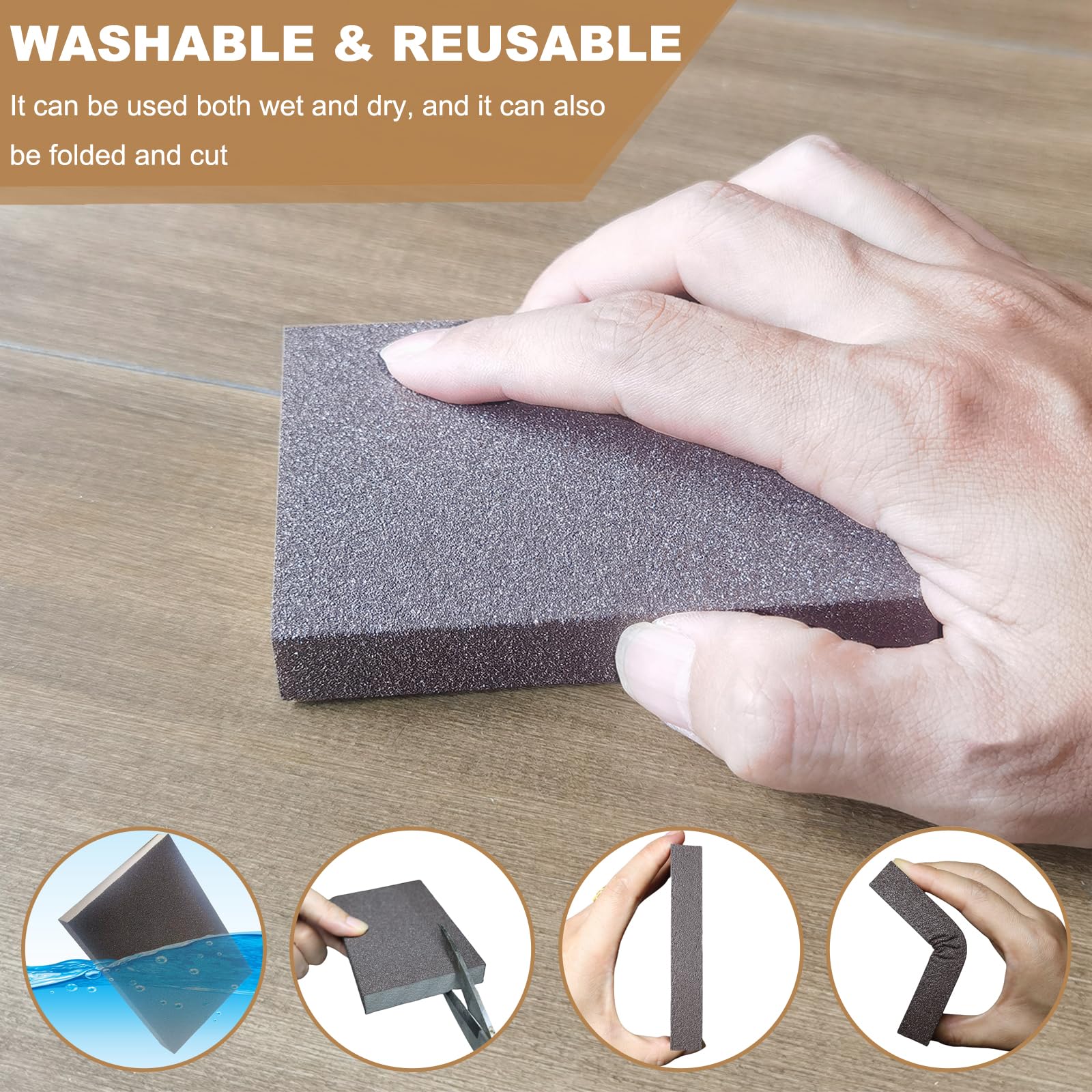 Tonmp 6 Pack 220 Grit Superfine Sanding Sponge, Washable and Reusable Great for Pot Brush Pan Brush Sponge Brush Glasses Sanding Wood Sanding Metal Sanding (220 Grit-6 Pack)