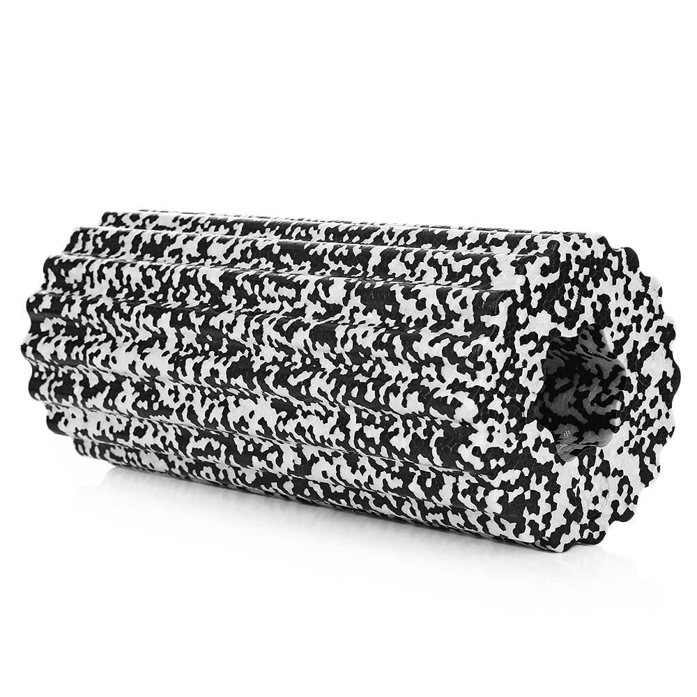 High Density EPP Yoga Pilates Foam Roller for Deep Tissue Massager for Muscle and Myofascial Trigger Point Release, Black & White, 32 X 14 CM