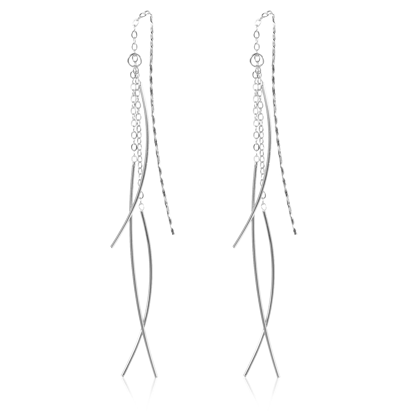 Linbiwer 925 Sterling Silver Earrings Fashion Dangle Hypoallergenic Silver Earrings Delicate Threader Earrings For Women (Silver)