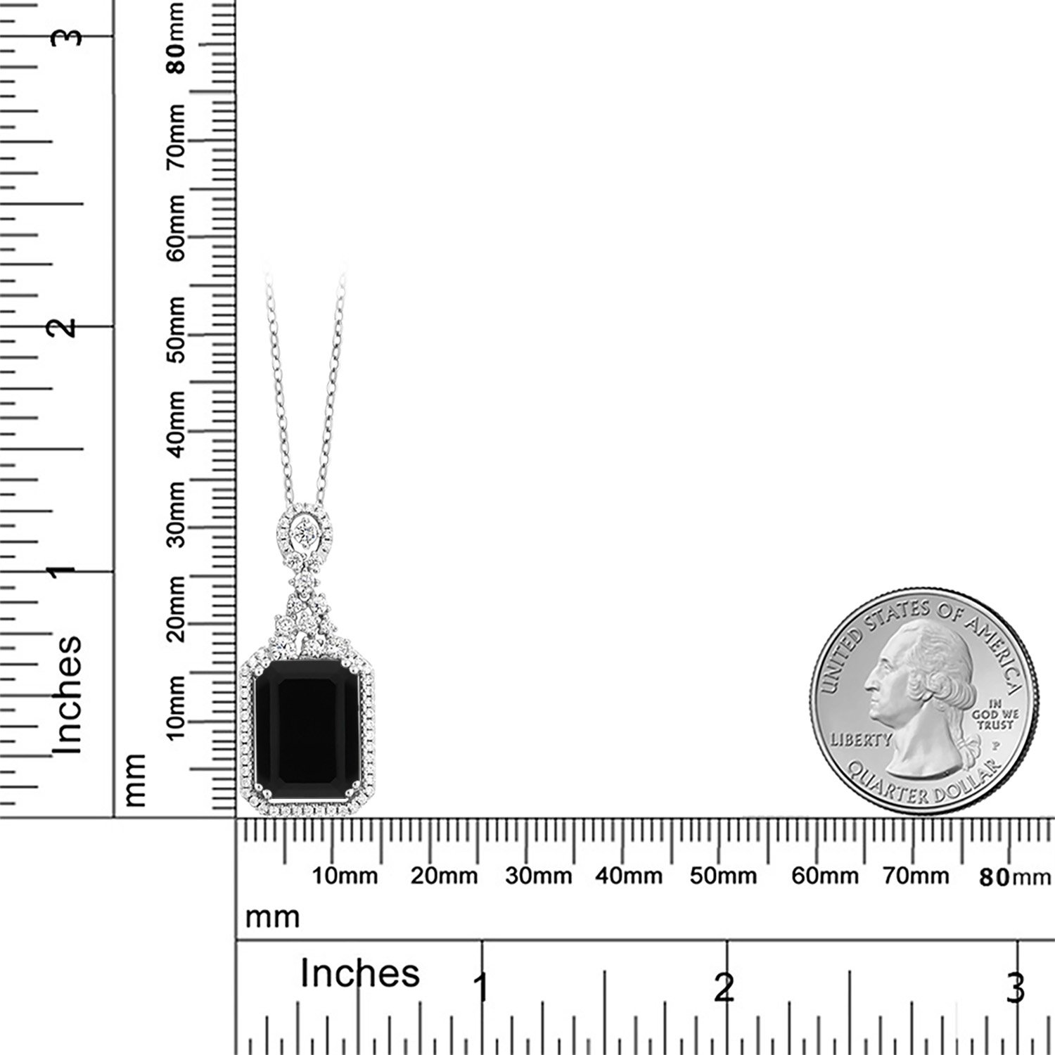 Gem Stone King 925 Sterling Silver Black Onyx Pendant Necklace For Women (7.20 Cttw, Gemstone Birthstone, Emerald Cut 14X10MM, with 18 Inch Silver Chain)