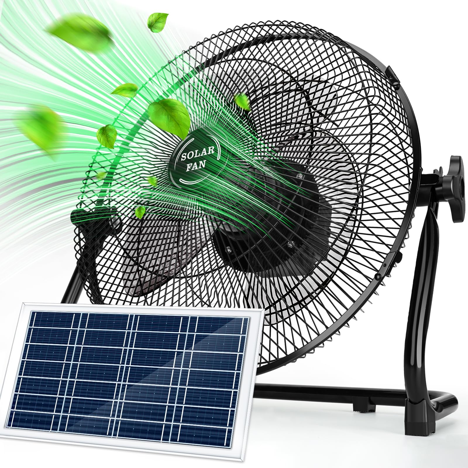 TonyEst Portable Solar Fan, 12'' Rechargeable Solar-Powered Tent Camping Fan with 12000mAh Battery, Cordless Floor Fan with USB Output, Dual-Use for Home, Outdoor, Travel, Patio, Car, Worksite