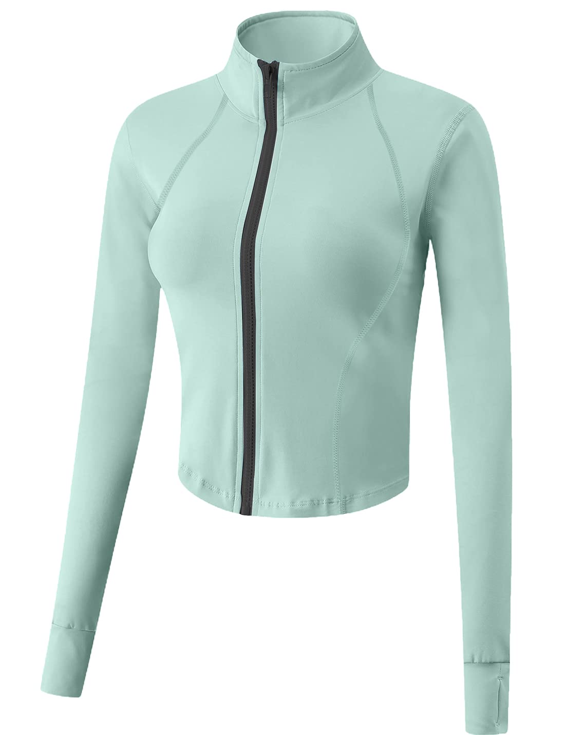 Gacaky Women's Lightweight Athletic Full Zip Seamless Workout Track Jacket with Thumb Holes Style 2 Light Green M (GACA00320052)