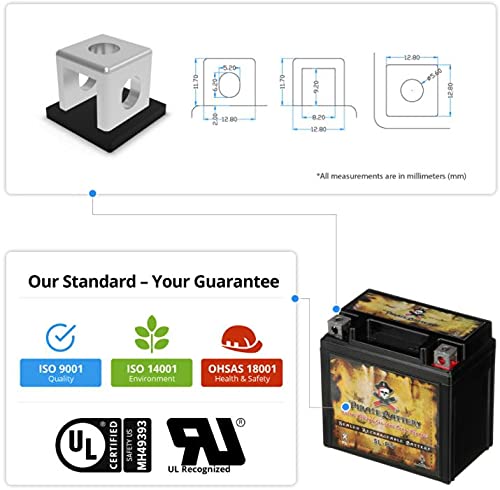 Pirate Battery YTX5L-BS Maintenance Free Replacement Battery for ATV, Motorcycle, and Scooter: 12 Volts, 5 Amps, 4Ah, Nut and Bolt (T3) Terminal